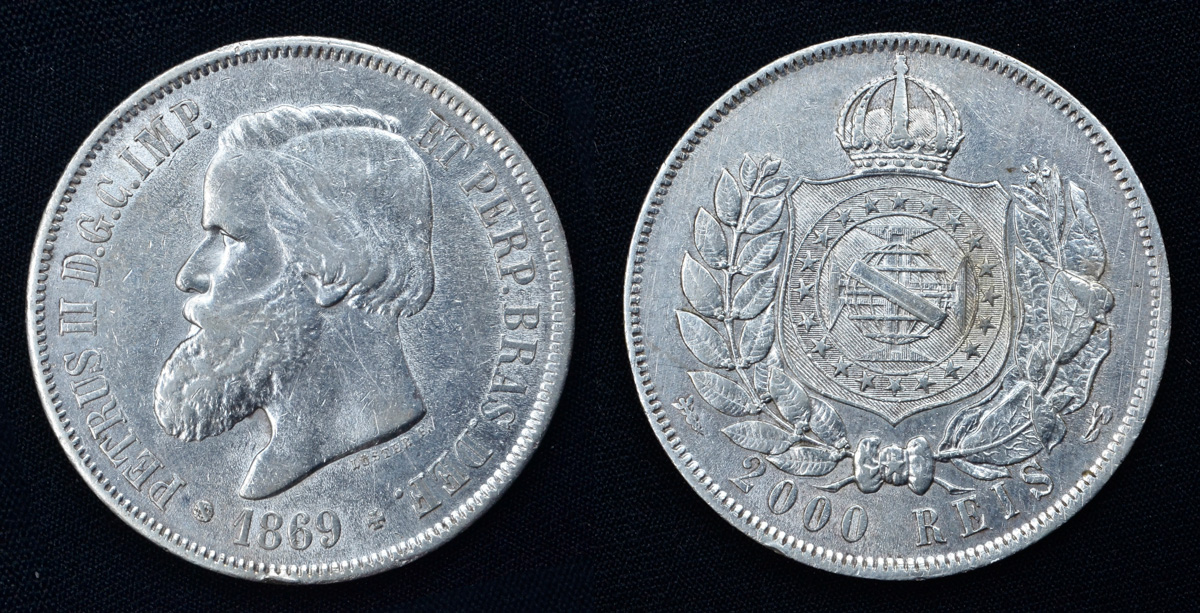 NUMISMÁTICA, Brasil, Império, moeda, 2000 reis 1869, pr