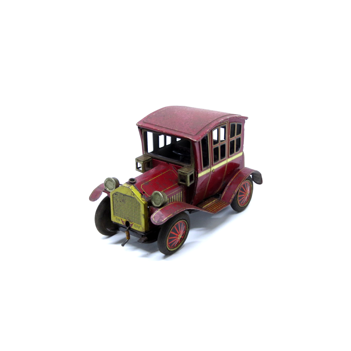 Calhambeque de lata a pilha. parte externa apresentando