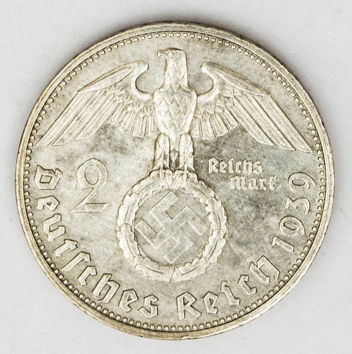 Numismática. Alemanha, 2 Marcos, 1939, Prata, letra G.