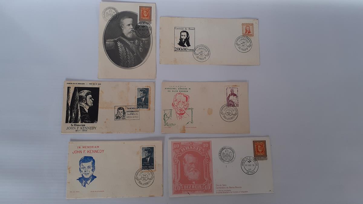 lote com 6 envelopes/cartões postais comemorativos com
