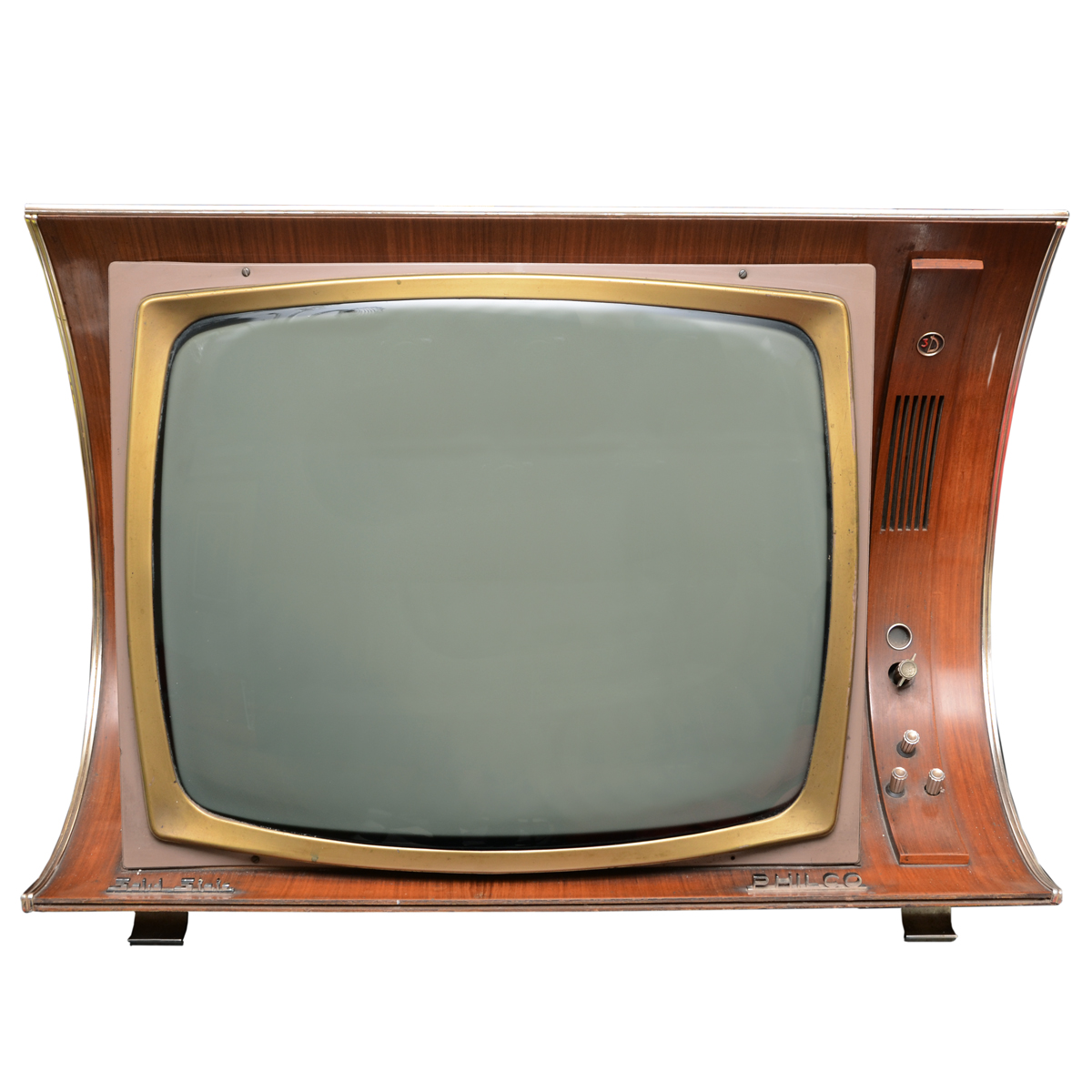 Aparelho de televisão vintage, acondicionado em caixa d