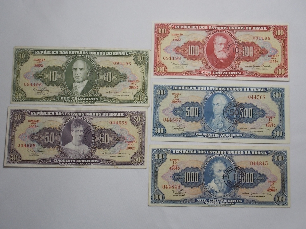 Cédula - Brasil República - Lote com 5 cédulas - todas