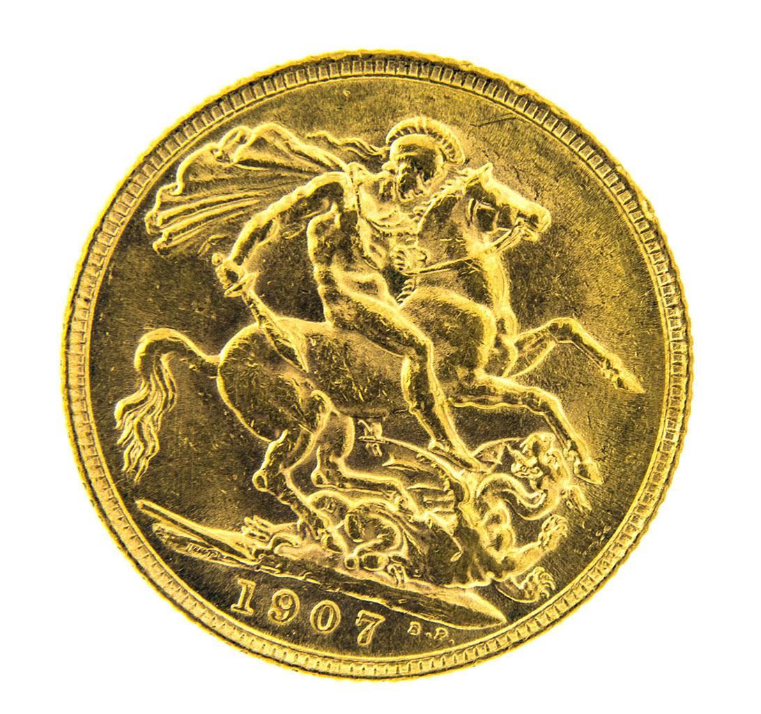 MOEDA LIBRA ESTERLINA DE 1907 EDWARD VII EM OURO 22K 