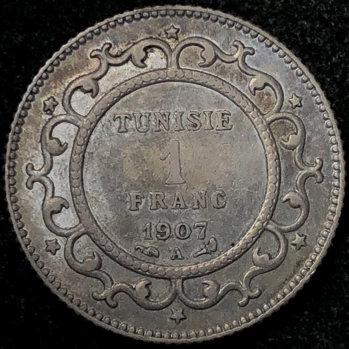 Moeda da Tunísia - 1 franco - 1907A - Prata (.835) - 5