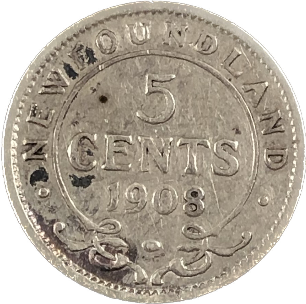 Moeda de Newfoundland (Canadá) - 5 cents - 1908 - Prata