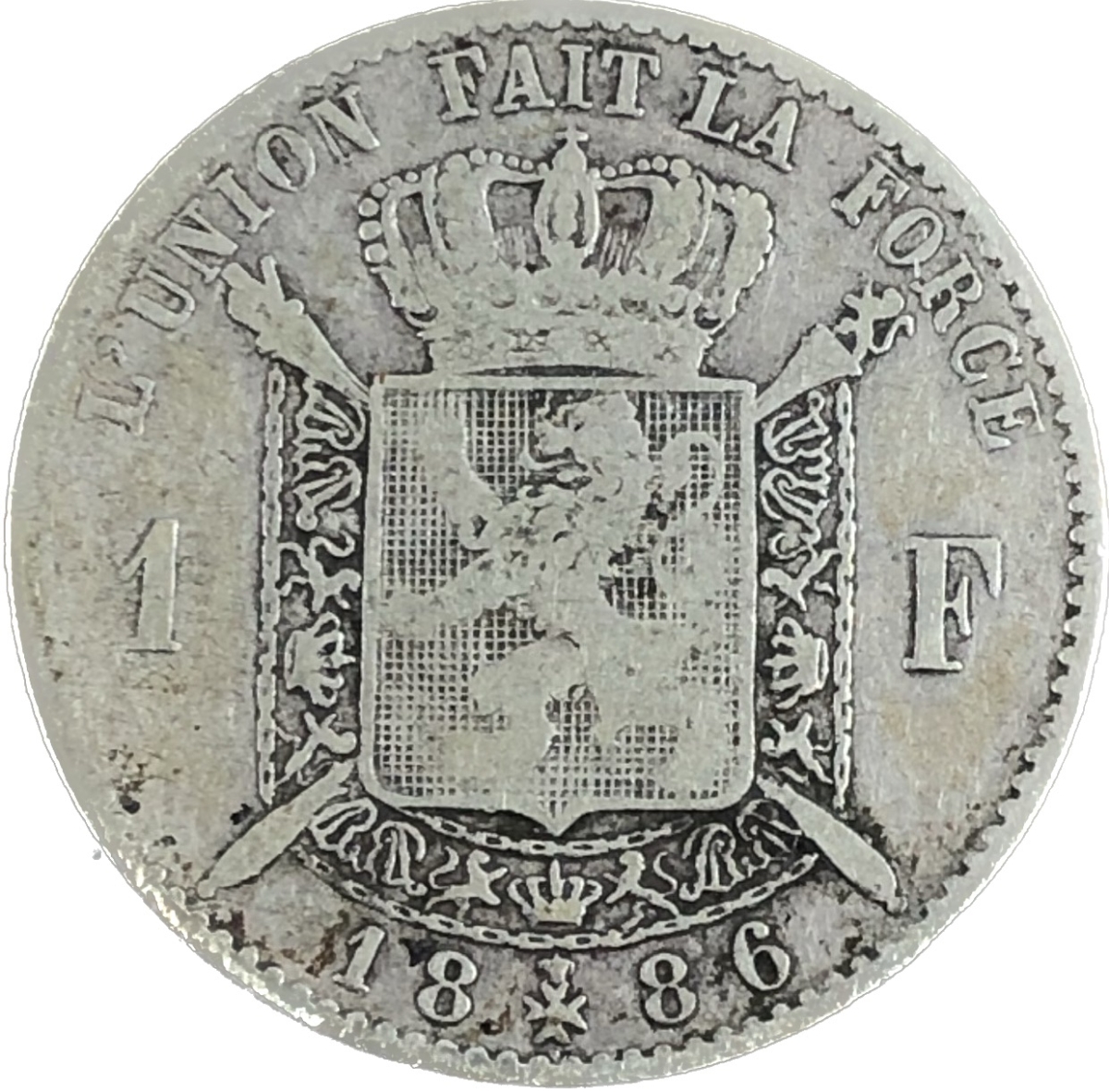 Moeda da Bélgica - 1 franco - 1886 - Prata (.835) - 5 g
