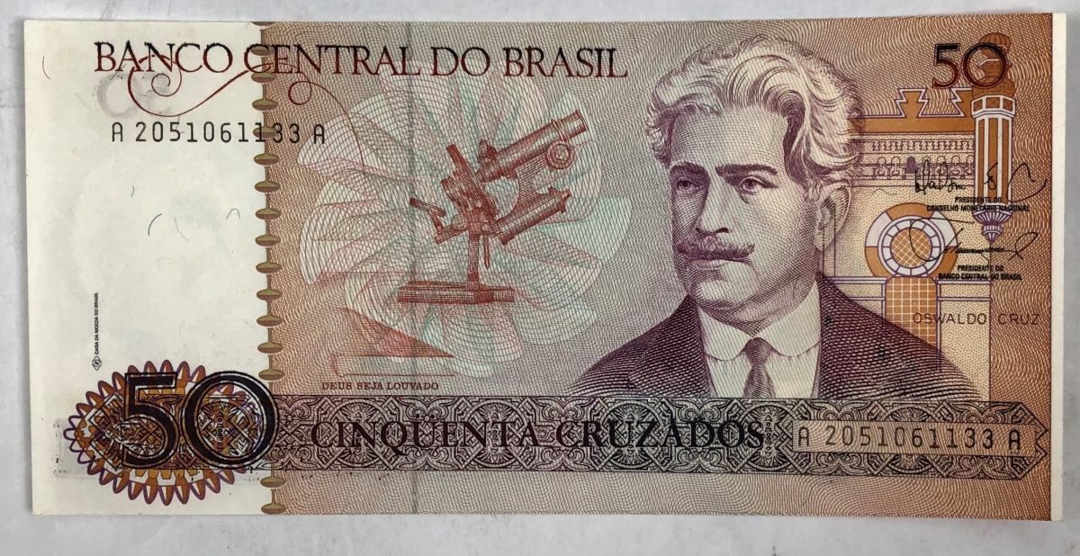 Cédula do Brasil - 50 cruzados - 1988 - C184 - FE - Últ