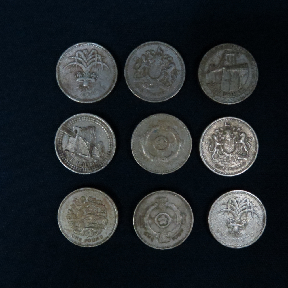 9 Moedas One Pound (1983, 1983, 1985,1985, 1996, 2001,