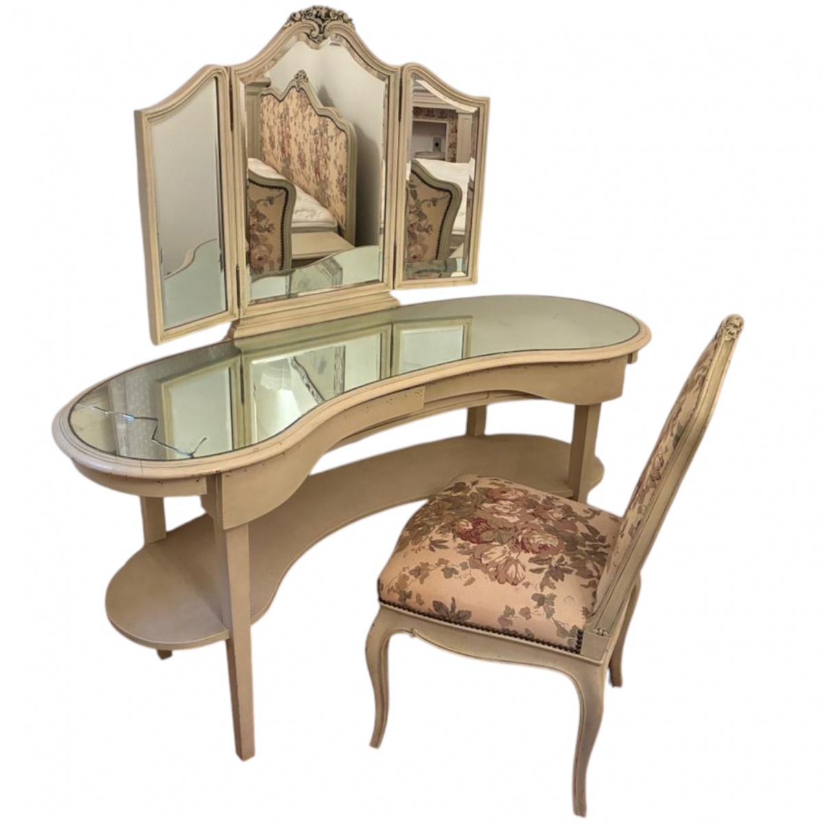 Penteadeira Luiz XV com cadeira, com espelhos articula