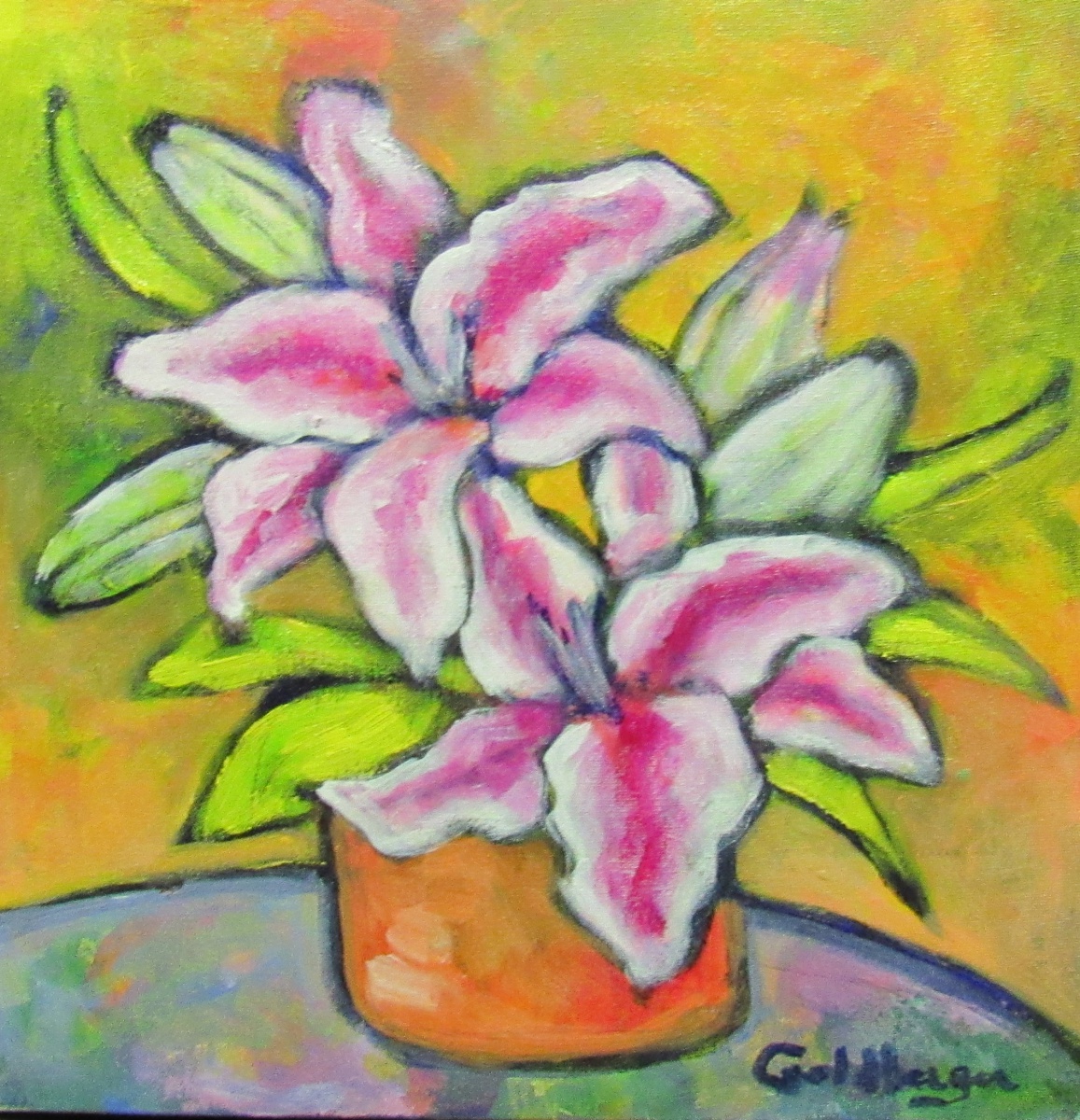 ANA GOLDBERGER, o.s.t. vaso de flor, 30 x 30 cm. A.c.i.