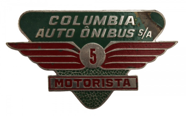Rara insígnia de motorista da Columbia Auto Ônibus, nº