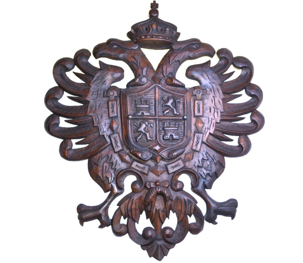 Arte Heráldica - Brasão Medieval em Madeira Entalhada,