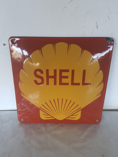 Placa esmaltada Shell mede 20 cm por 20 cm