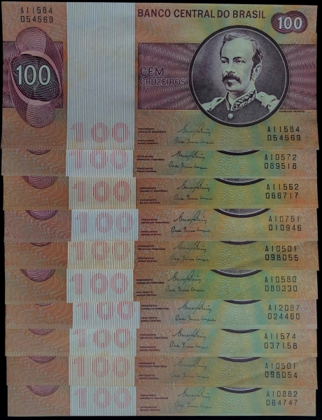 10 cédulas do Brasil - 100 cruzeiros - 1981 - C147 - En