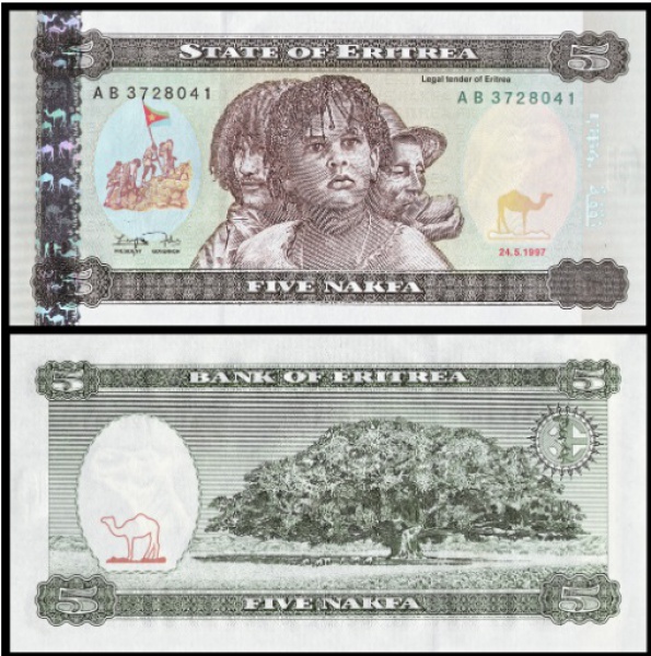 Eritrea Eritréia CEDULA 5 Nakfa 1997 - EM ESTADO FLOR