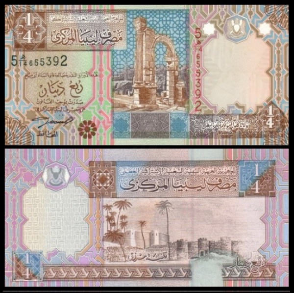 LIBIA - CEDULA DE 1 QUARTO DE DINAR DO ANO 2000 INICIO