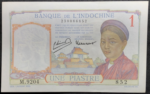 Cédula da Indochina Francesa - 1 piastre - FE