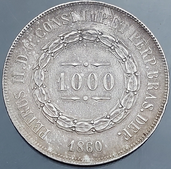 Moeda do Brasil - 1.000 Réis - 1860 (NÃO emendada) - Pr