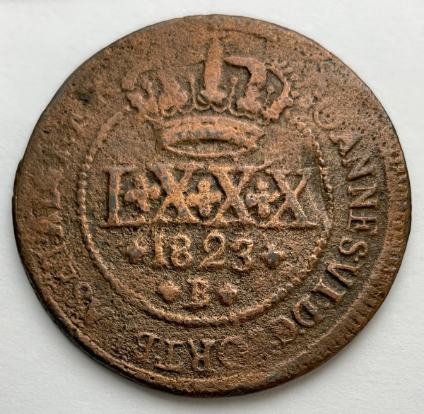 Moeda de cobre, Brasil Reino Unido, LXXX réis de 1821 B