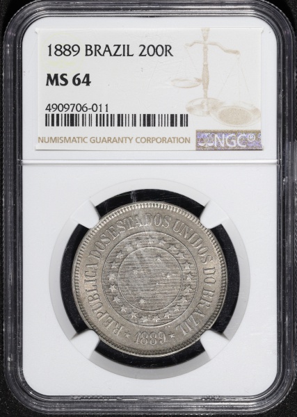 Moeda do Brasil: 200 Réis 1889 - Graduado pela NGC MS 6