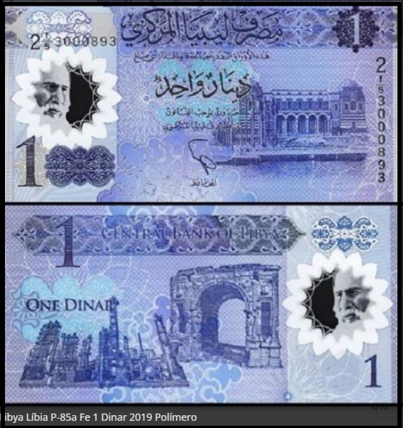 LIBIA - CEDULA EM POLIMERO DE 1 DINAR DO ANO 2019- EM E