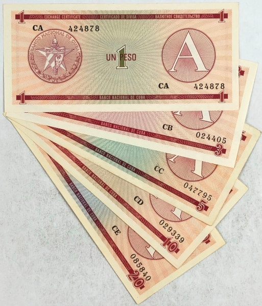 Cédula de Cuba - 1 a 20 Pesos - 1985 - P. FX1 a FX5 - M