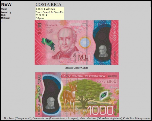 COSTA RICA CEDULA EM POLIMERO DO 1000 COLONES DO ANO 20