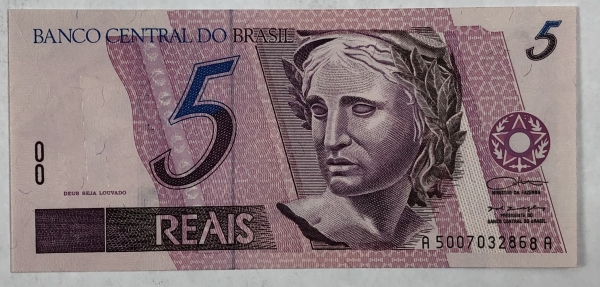 Cédula do Brasil - 5 reais - 1994 - C266 - FE