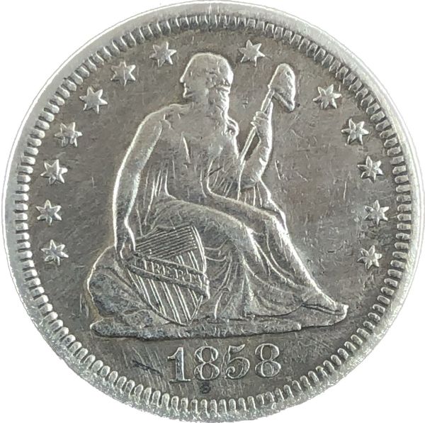Moeda dos Estados Unidos - 25 cents - 1858 - Prata (.90