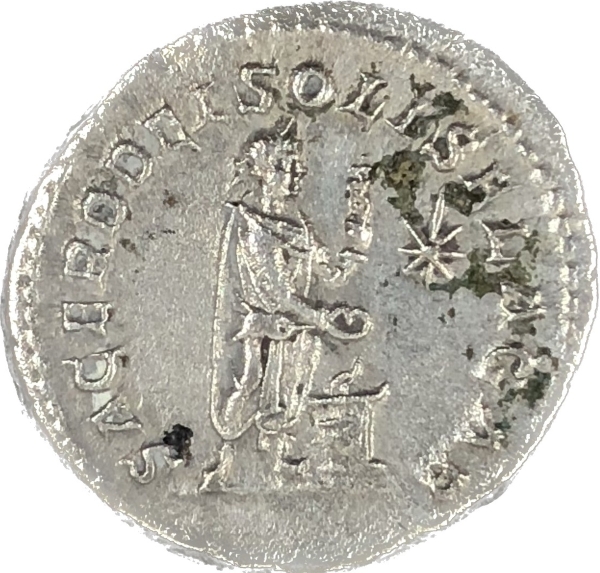 Moeda do Império Romano - Denário de prata - 218/222 d.