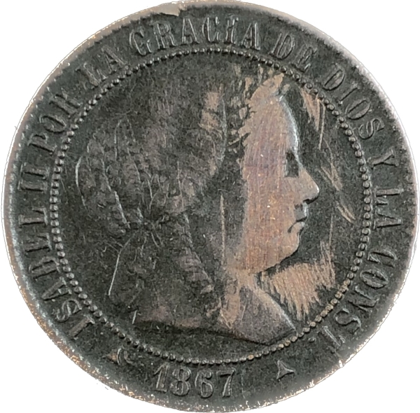 Moeda da Espanha - 2 1/2 centimos de escudo - 1867 - 25