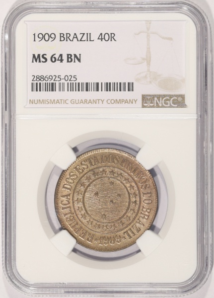 Moeda do Brasil: 40 Réis 1879 - Graduado pela NGC MS 61