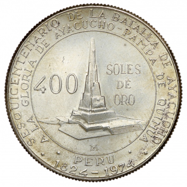Moeda do Peru - 400 soles de Oro - 150º aniversário da