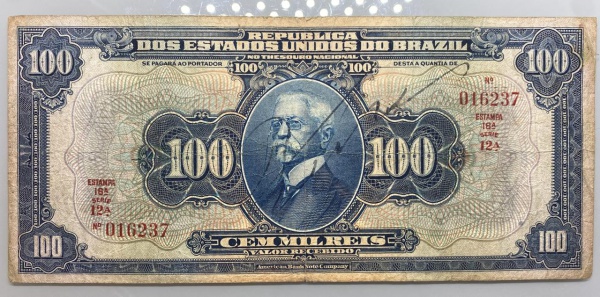 Cédula 100 Mil Réis - Brazil com Z - R141a