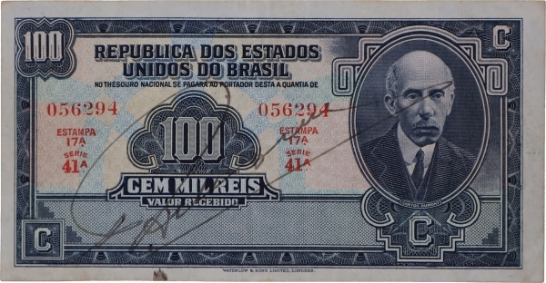 Cédula do Brasil - 100 Mil Réis - 1936 - R142 - MBC+