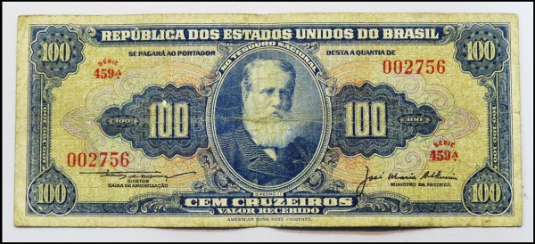 Brasil Cédula de 100 Cruzeiros, C031/ 1956.