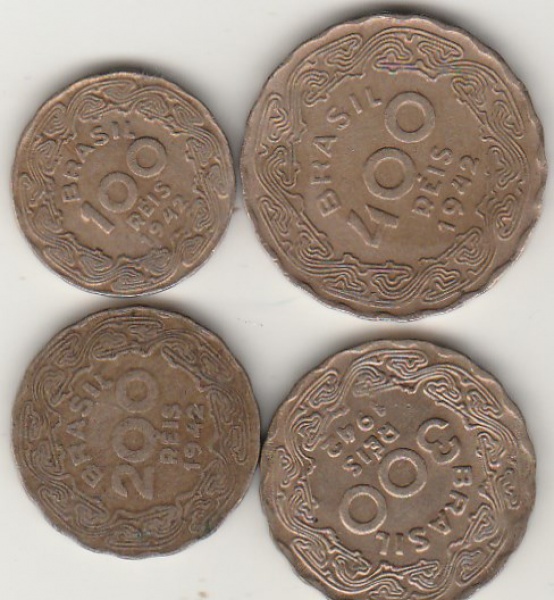 SERIE DE REIS DE NIQUEL ROSA , 100,200,300 E 400 REIS D