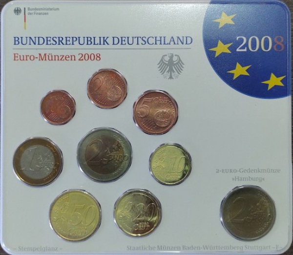 Alemanha - Blister / Cartela com 9 Moedas de 1 cent a 2