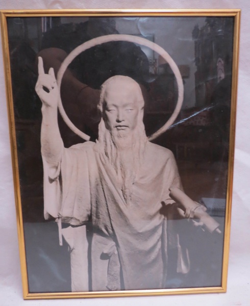 Reprodução de gravura representando um sábio chinês, co