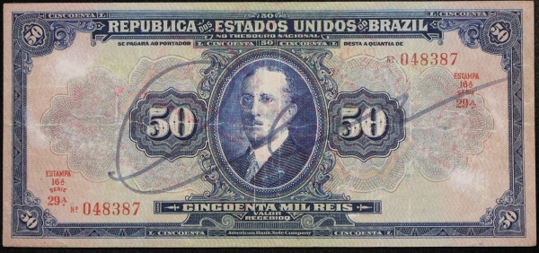 Cédula do Brasil - 50 Mil réis - 1924 - R129 - Com cari
