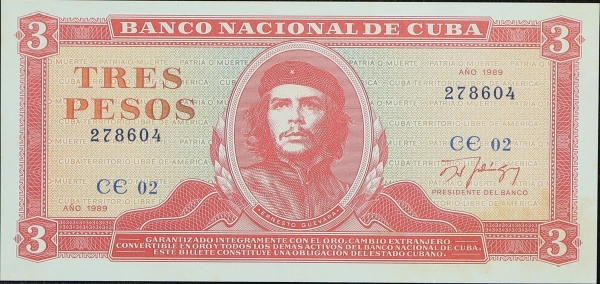 5 cédulas de Cuba - 3 pesos - 2004 a 2006 - Che Guevara